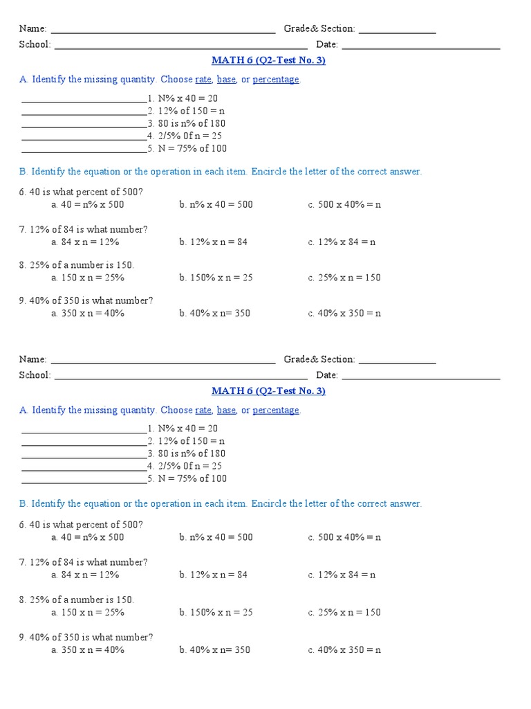 MATH 6 - Q2 - Test No 3 | PDF | Mathematics