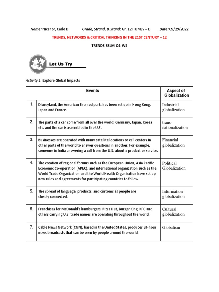 Trends Sslm Q1 W5 Nicanor Pdf Globalization The United States 