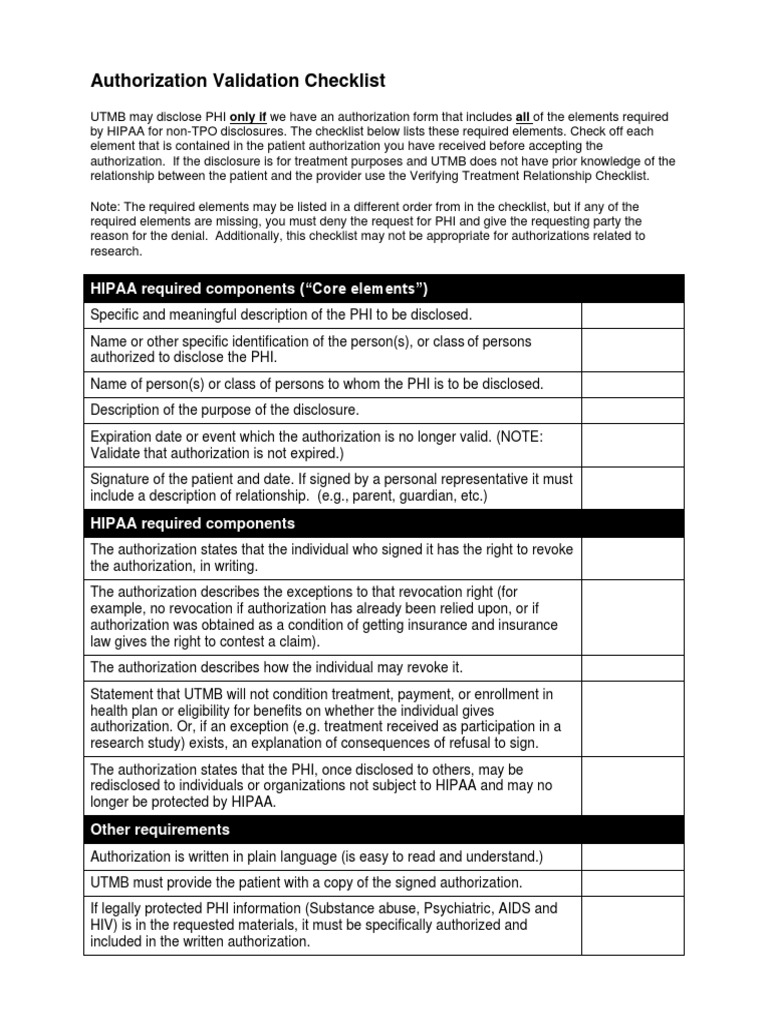 Authorization Validation Checklist | PDF