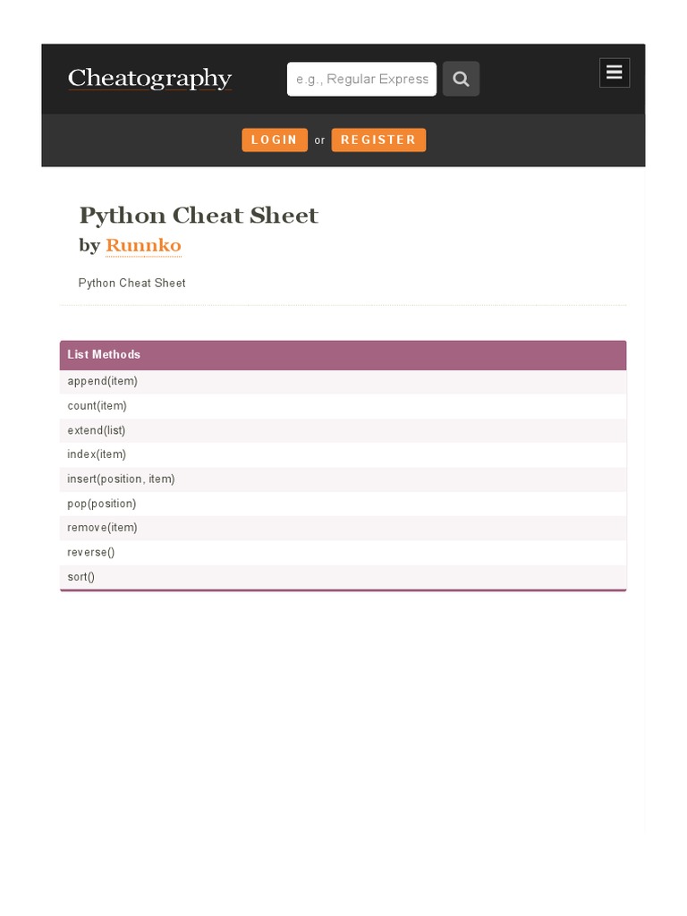 Python Cheat Sheet by Runnko - Download Free From Cheatography ...