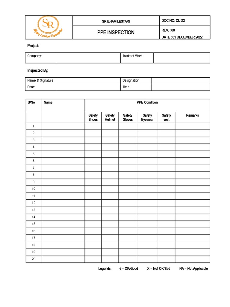 Inspection Checklist PPE Monthly | PDF Inspection Checklist PPE Monthly | PDF
