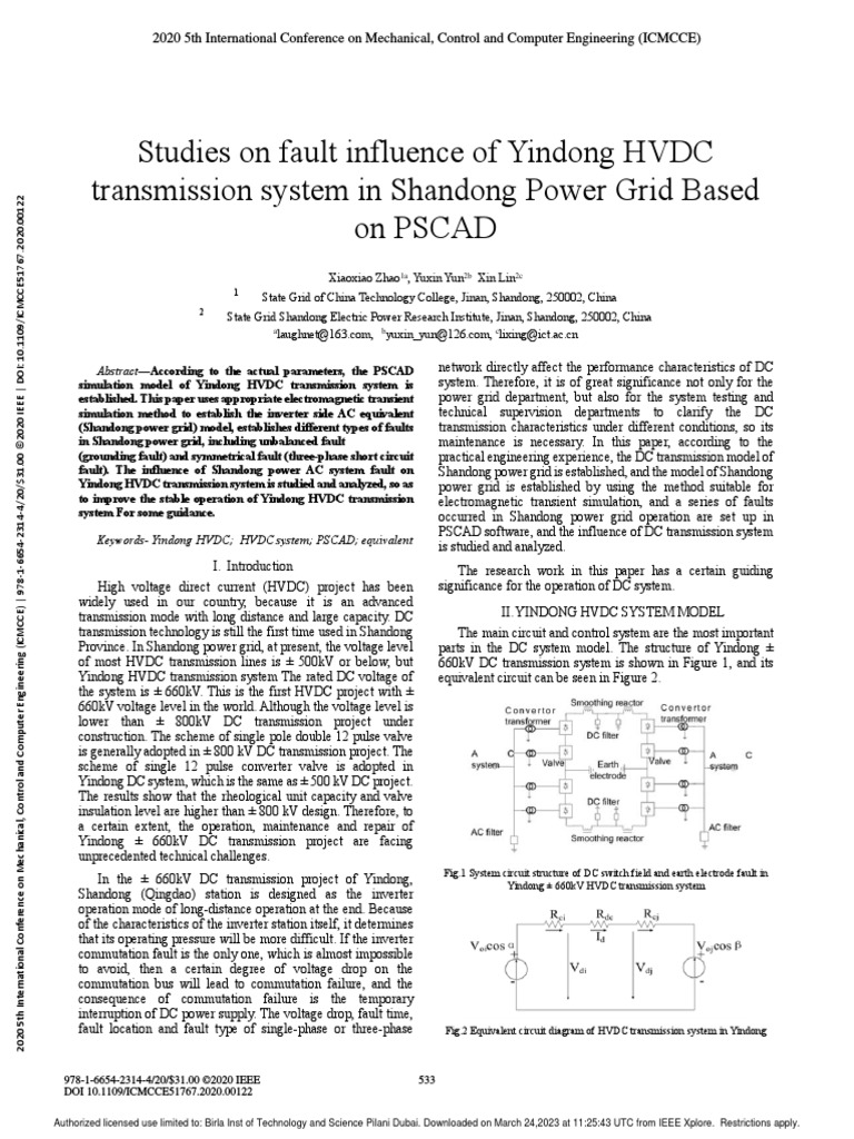 Studies On Fault Influence of Yindong HVDC Transmission System in ...