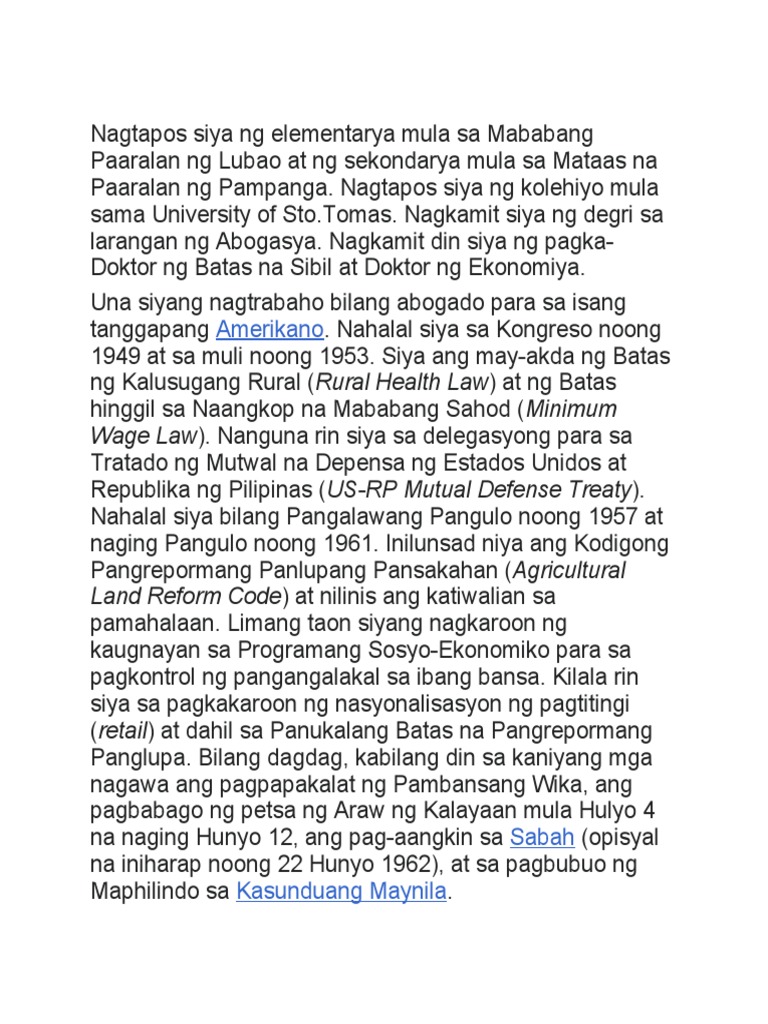 Talambuhay Ni Diosdado Macapagal | PDF