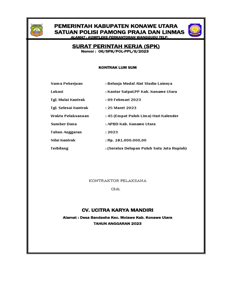 Sampul SPK, BAP, & Serah-Terima CCTV 2023 Satpol - PP | PDF