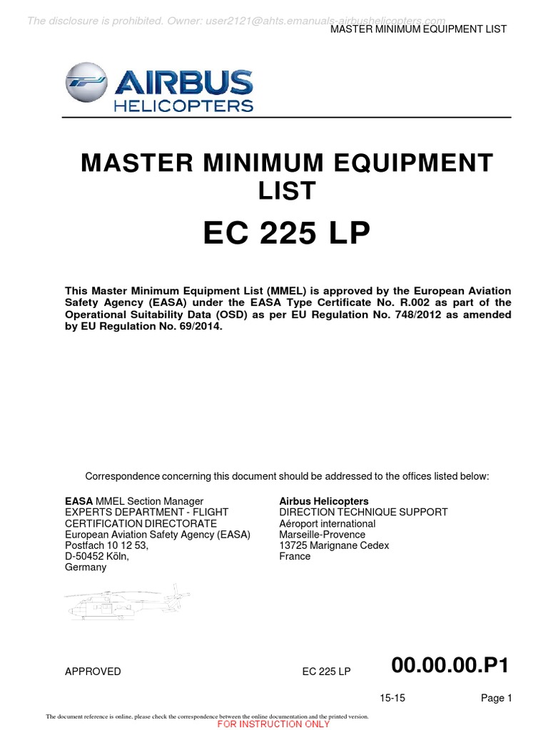 EC 225 LP: Master Minimum Equipment List | PDF | Pump | Aviation