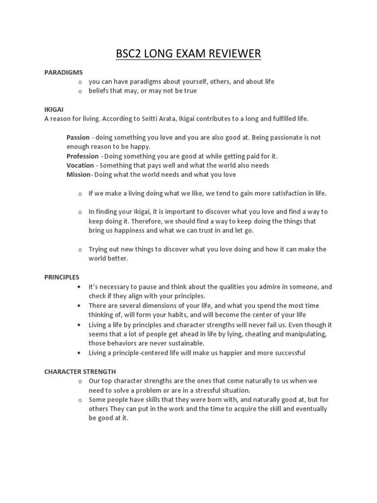 BSC2 Long Exam Reviewer | PDF | Reason | Cognitive Science