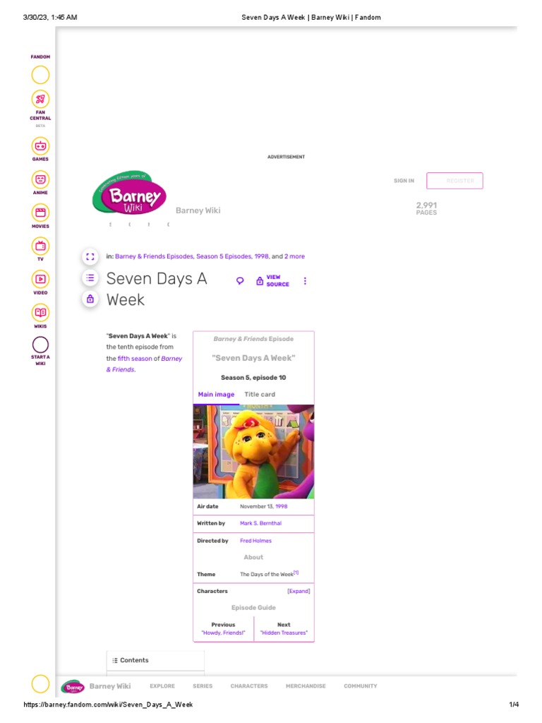 Seven Days A Week - Barney Wiki - Fandom | PDF | Fandom