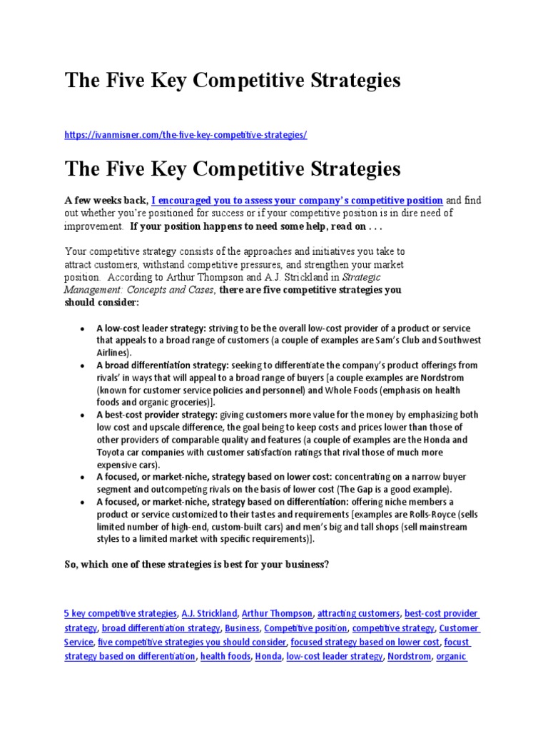 The Five Key Competitive Strategies | PDF | Cost Of Living ... The Five Key Competitive Strategies | PDF | Cost Of Living ...