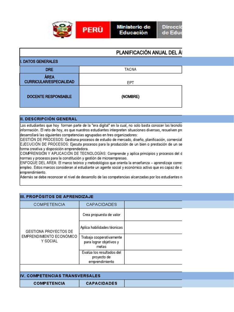 Planificación Anual Ept 2021 - Fin | PDF | Iniciativa empresarial | Aprendizaje