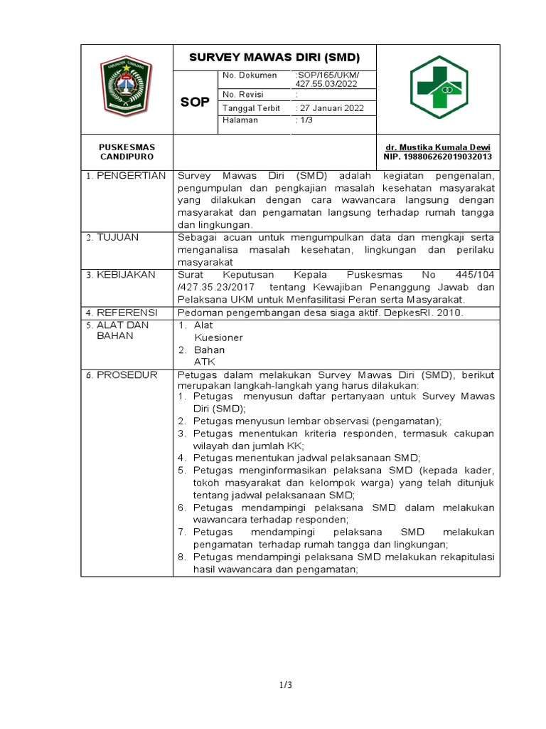 Sop Survey Mawas Diri | PDF