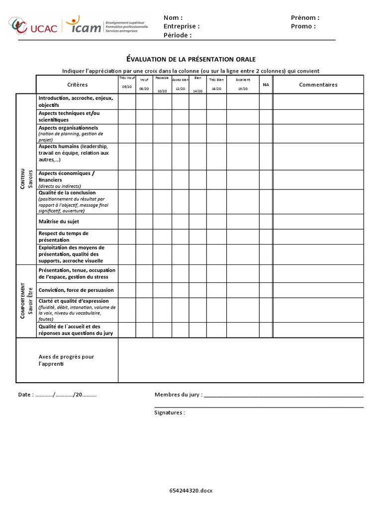 Évaluation de la Présentation Orale | PDF