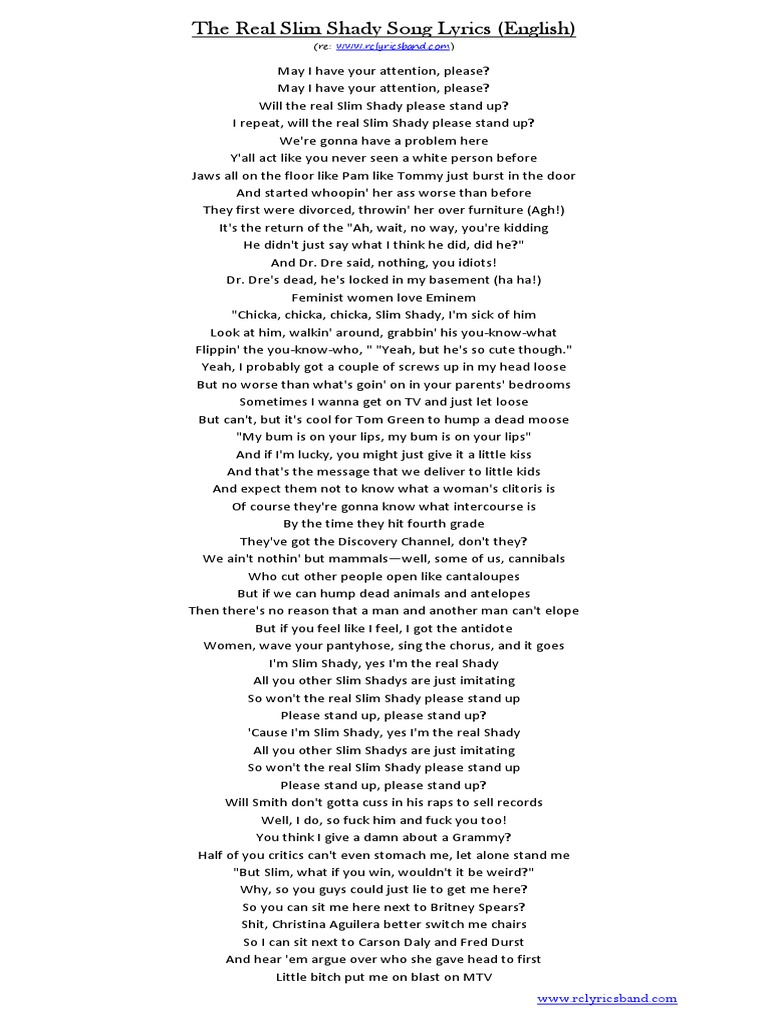 The Real Slim SHady | PDF | Hip Hop