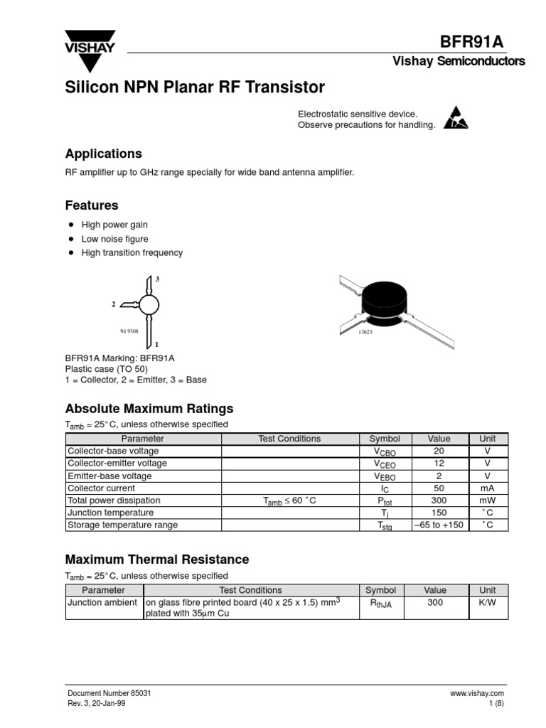BFR91A RF Transistor Specifications | PDF | Electrical Engineering ...
