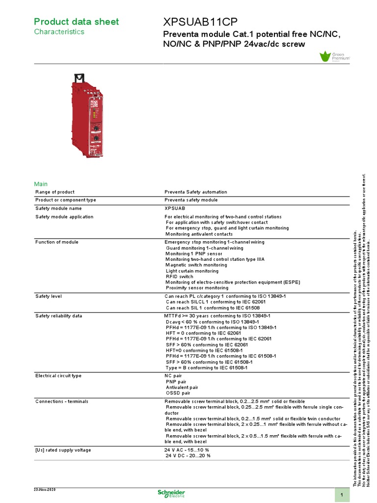 Schneider XPSUAB11CP | PDF
