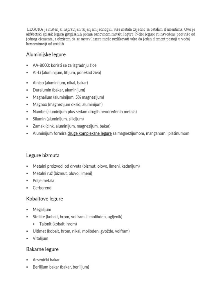 LEGURA Je Materijal Napravljen Taljenjem Jednog Ili Više Metala Zajedno ...