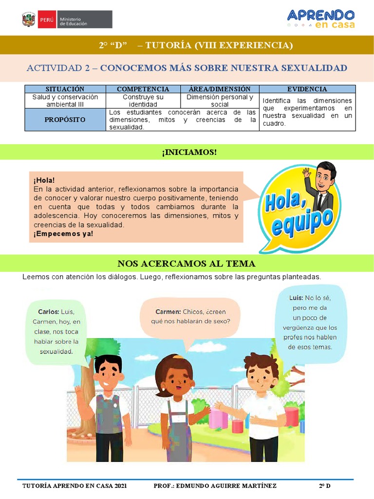 VIII EXPERIENCIA DE APRENDIZAJE - ACT 2 - 1° y 2° GRADO TUTORIA | PDF | Sexualidad | Sicología