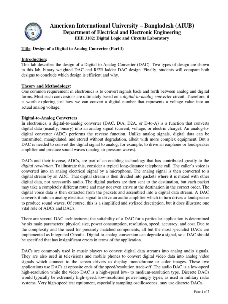 DLC Lab - 10 | PDF | Digital To Analog Converter | Analog To Digital ...