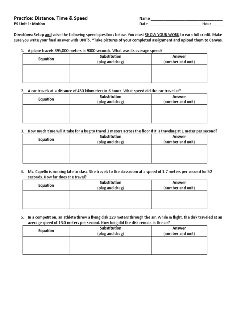 Speed, Distance & Time Practice | PDF | Speed | Physics