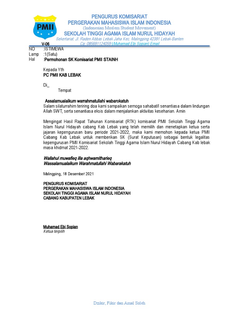 Permohonan SK PMII STAINH | PDF | Pengembangan Diri | Gaya Hidup