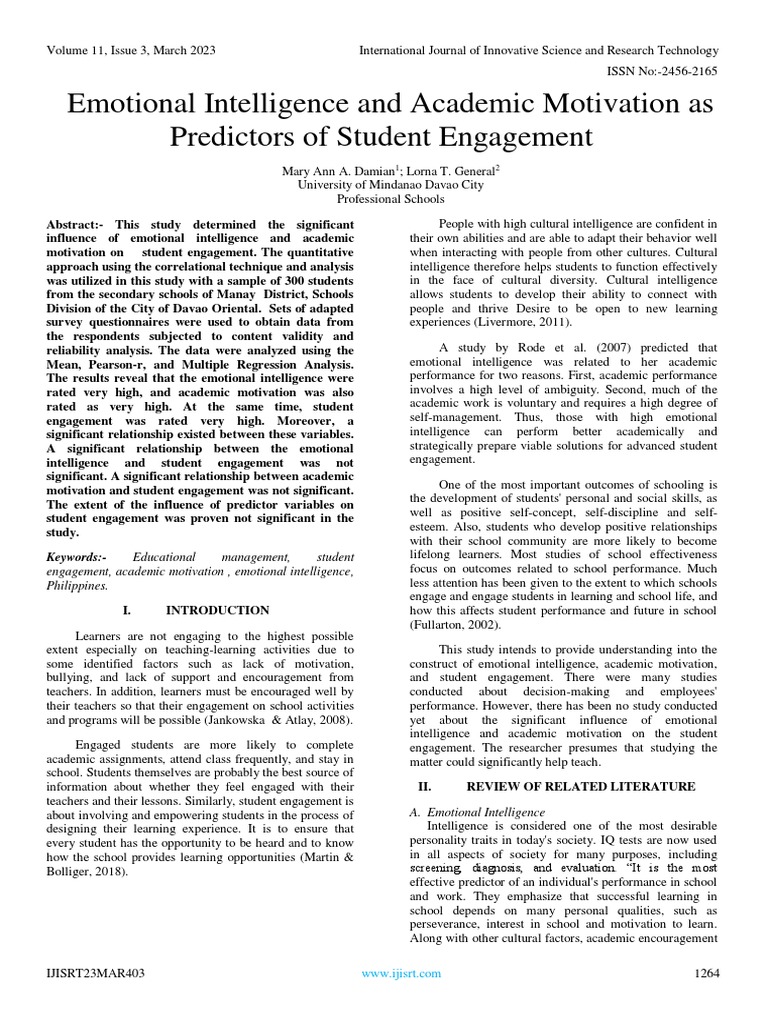 Emotional Intelligence and Academic Motivation As Predictors of Student ...