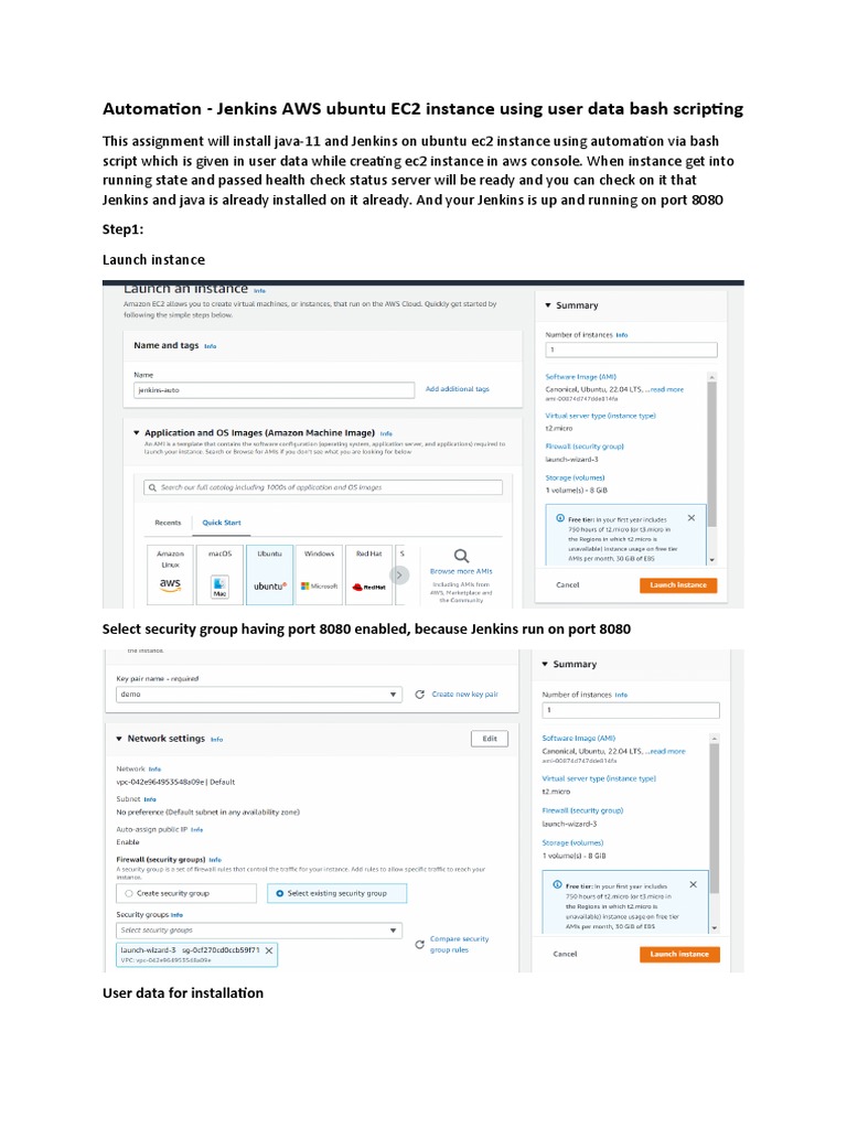 Automation - Jenkins AWS Ubuntu EC2 Instance Using User Data Bash Scripting | PDF