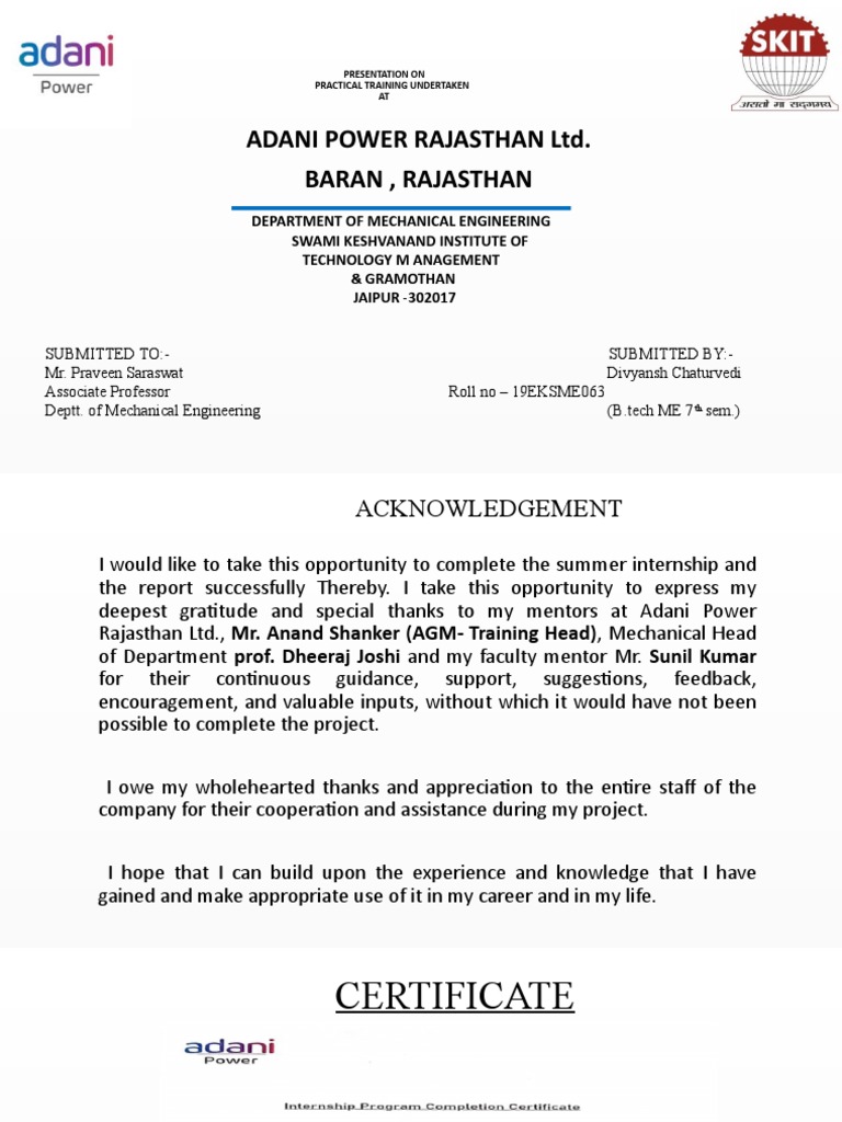 Internship ppt-1 | PDF | Boiler | Coal