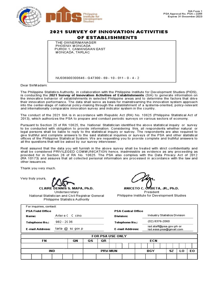 2021 SIA Questionnaire (Fillable) V2 - Phoenix | PDF | Innovation | Research And Development