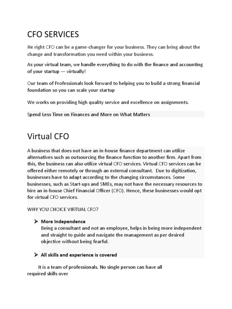 Virtual Cfo | PDF | Chief Financial Officer | Outsourcing