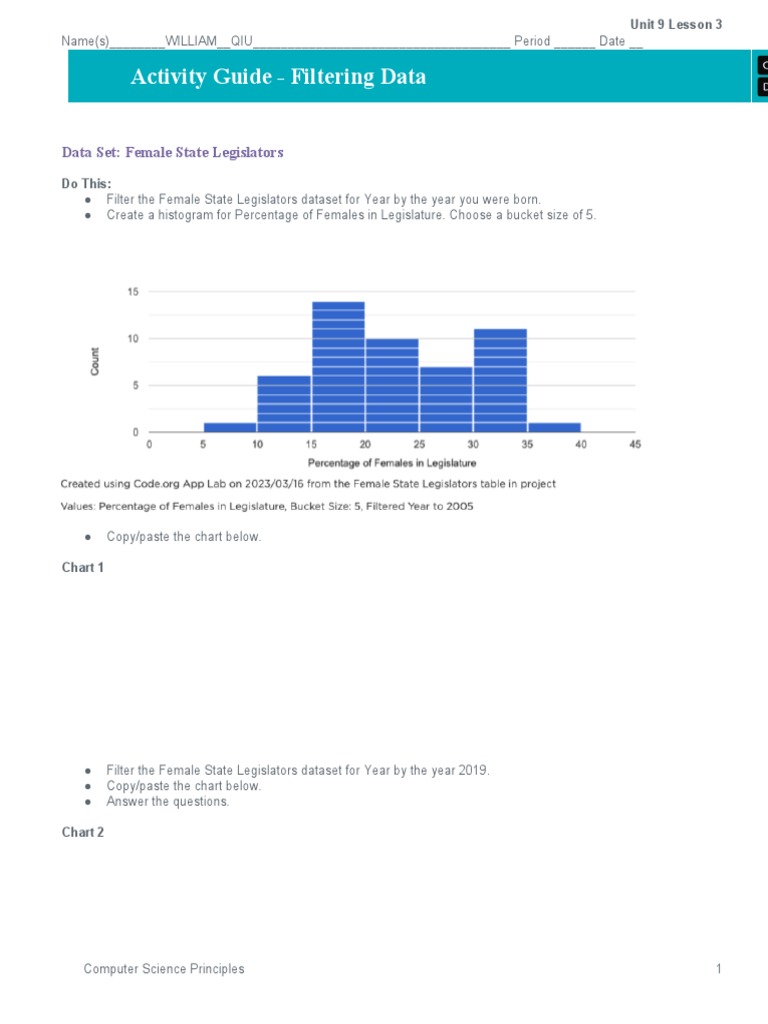 Activity Guide - Filtering Data - Unit 9 Less | PDF