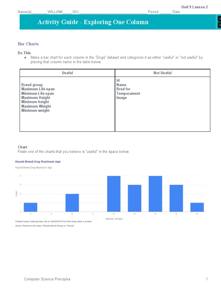 Activity Guide - Exploring One Column - Unit | PDF | Histogram | Data