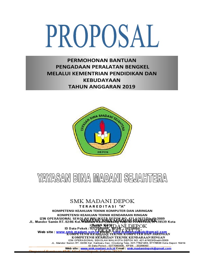 PROPOSAL Alat Praktek Keterampilan SMK Madani DEPOK 2019 Kementrian | PDF