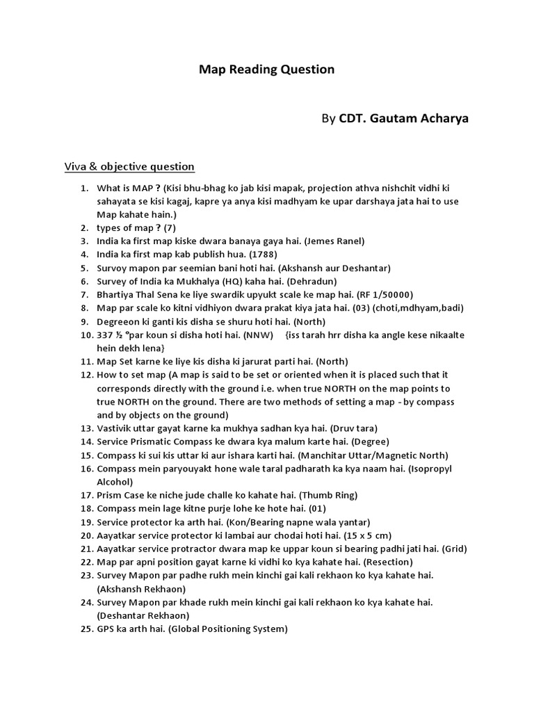 Map Reading Question | PDF | Compass | Geography