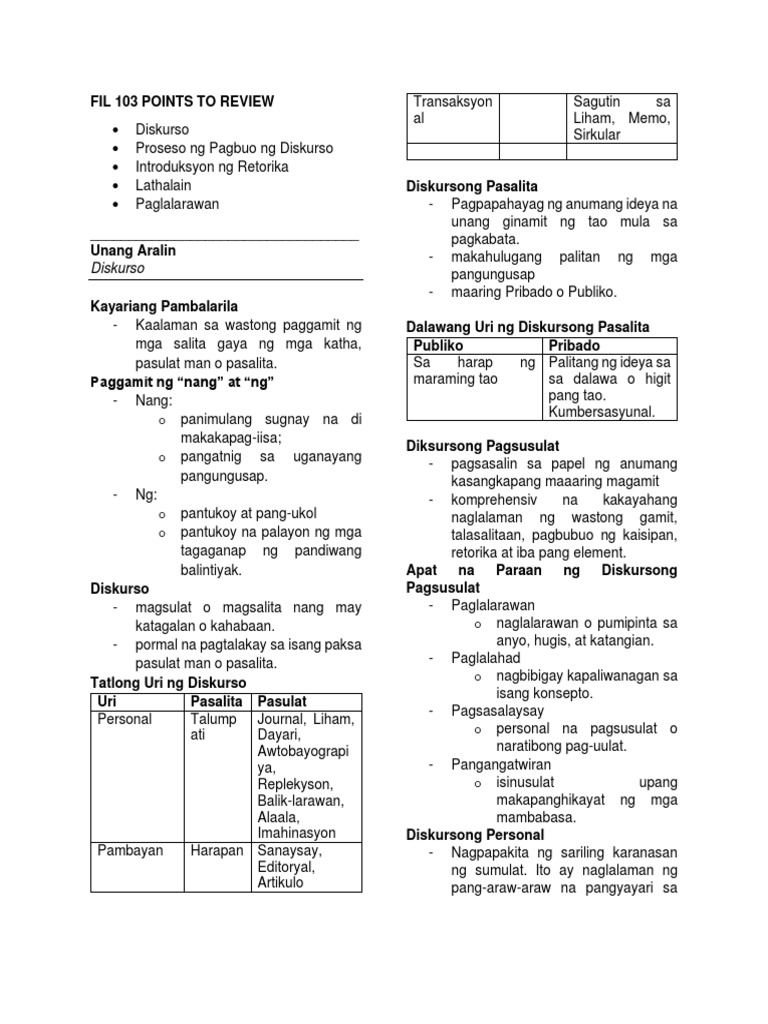 Fil 103 Points To Review | PDF
