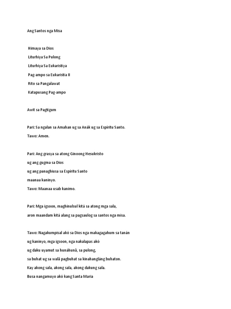 Ang Santos Nga Misa Guide | PDF