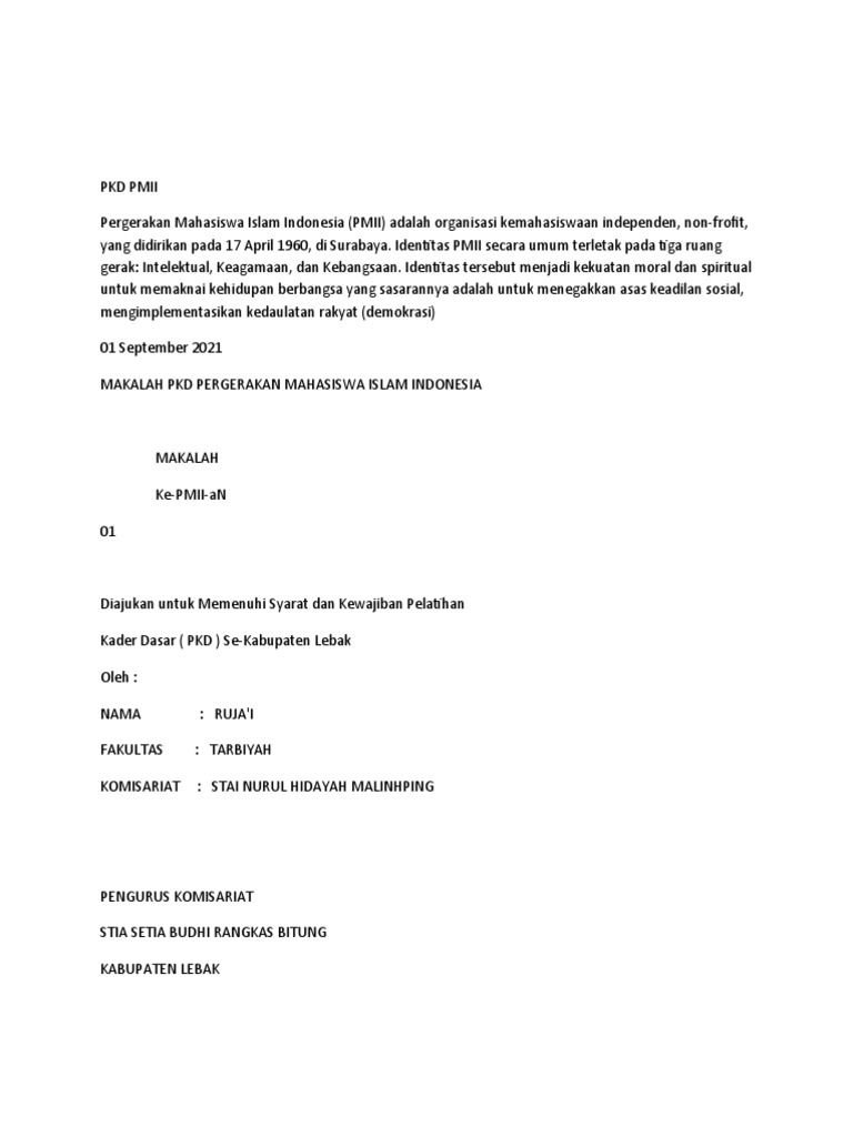 PKD Pmii Stainh Malingping | PDF | Agama & Spiritualitas