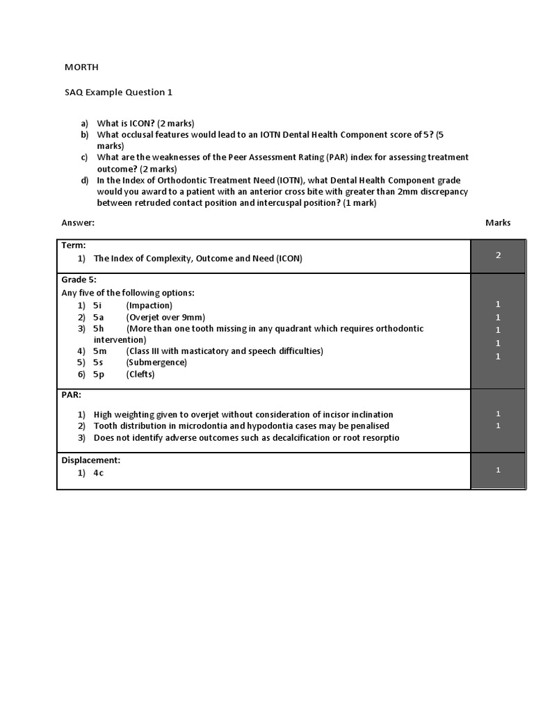 MORTH SAQ Sample Questions | PDF | Medical Specialties | Dentistry Branches