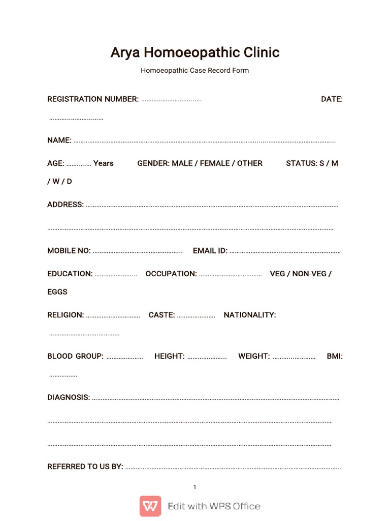 Homoeopathic Clinic-CASE RECORD FORM | PDF | Drink