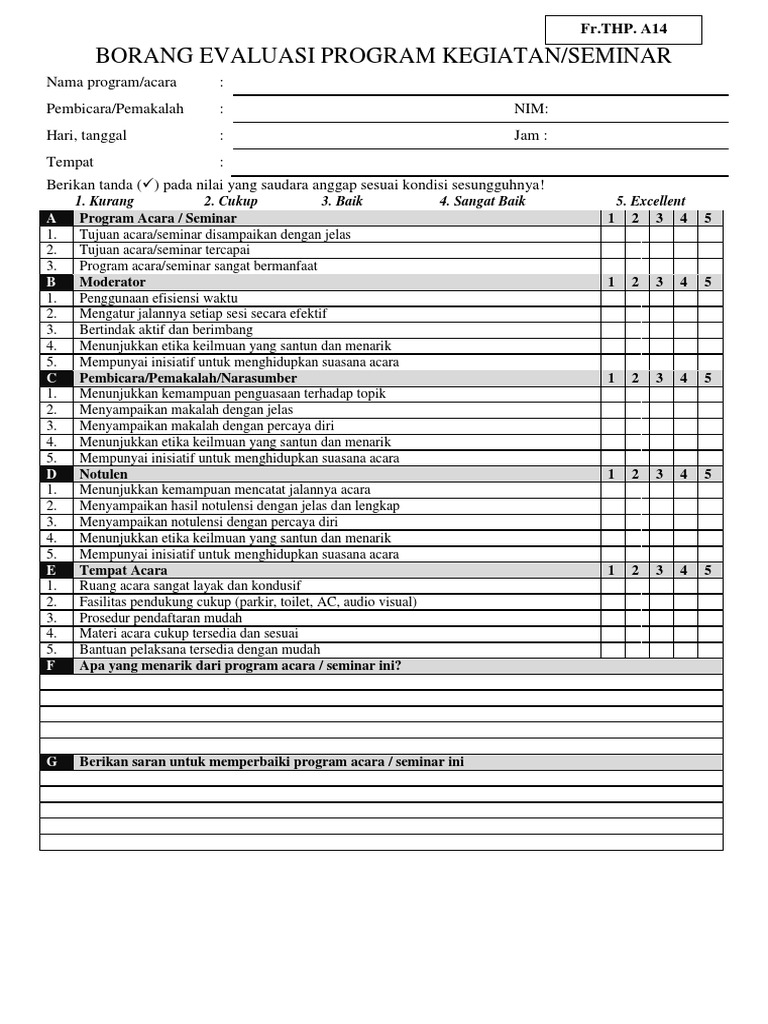 Borang Evaluasi Program Kegiatan Seminar | PDF