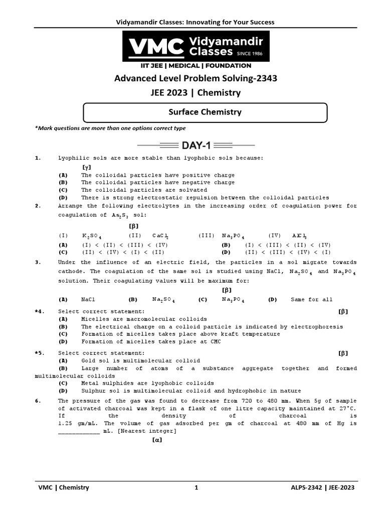 ALPS 2343 Chemistry Assignment Paper | PDF | Adsorption | Colloid