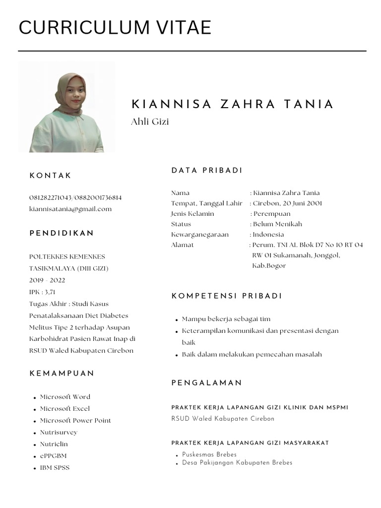 CV KIANNISA ZAHRA TANIA Fix | PDF