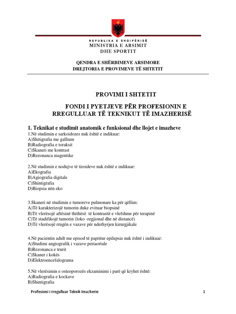 Provimi I Shtetit Fondi I Pyetjeve Për Profesionin E Rregulluar Të ...