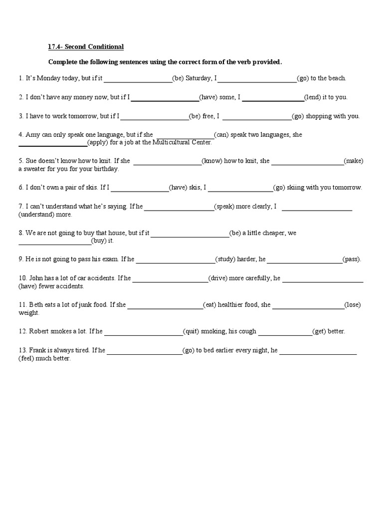 17.4-Second Conditional Complete The Following Sentences Using The Correct Form of The Verb ...