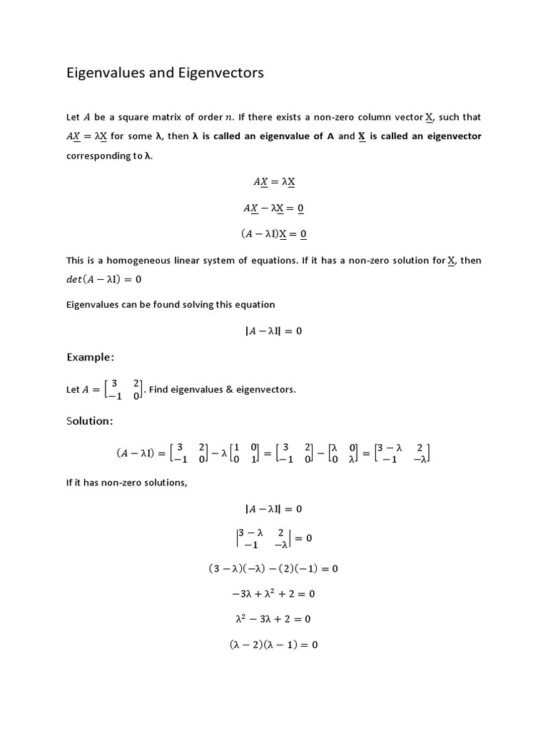 Eigenvalues and Eigenvectors Explained | PDF | Eigenvalues And ...