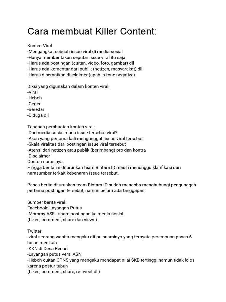 Cara Membuat Killer Content | PDF | Hukum