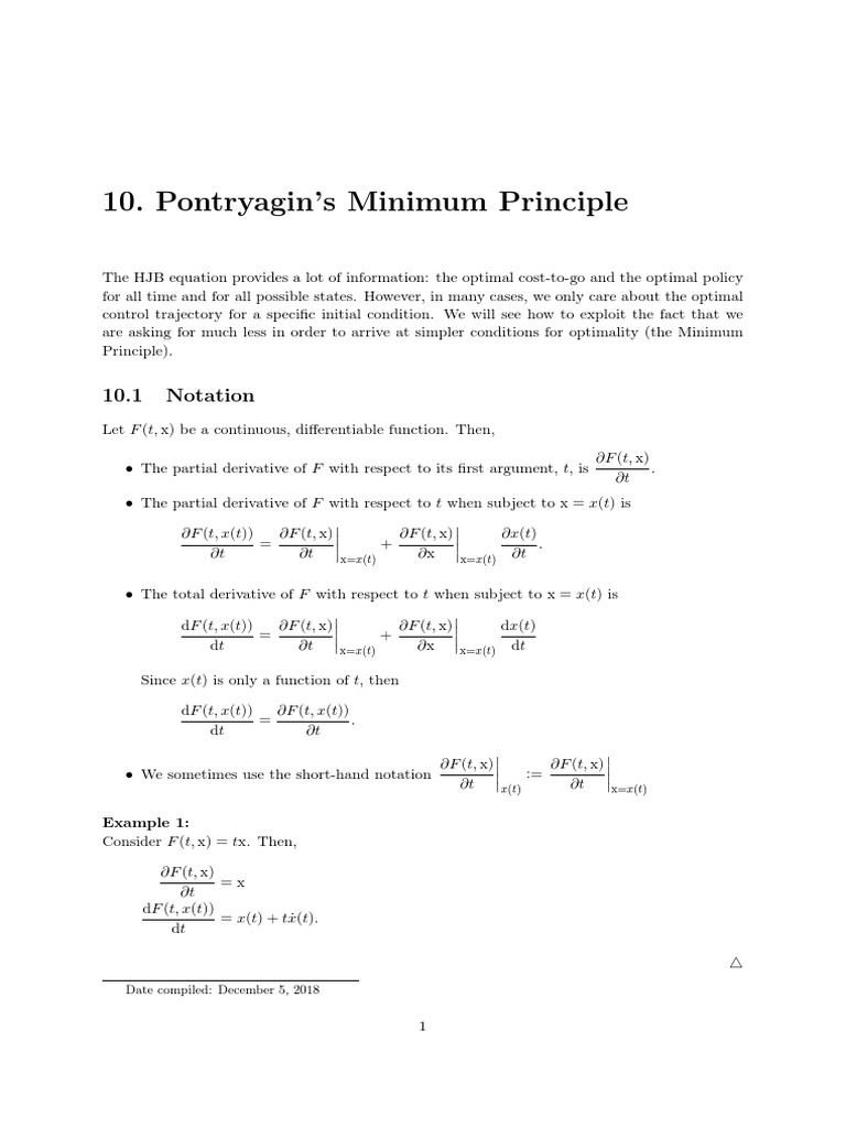 Lecture10 - Pontryagins Minimum Principle | PDF | Maxima And Minima | Mathematical Optimization