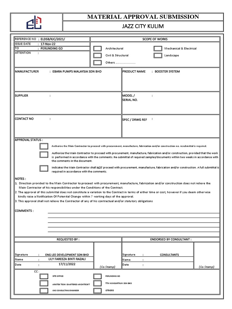 Material Approval Submission: Jazz City Kulim | PDF | Power Inverter