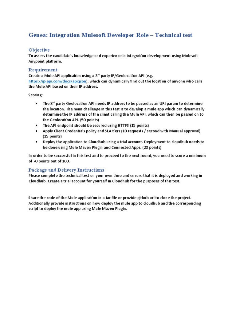 Mulesoft Integration Developer Technical Test | PDF