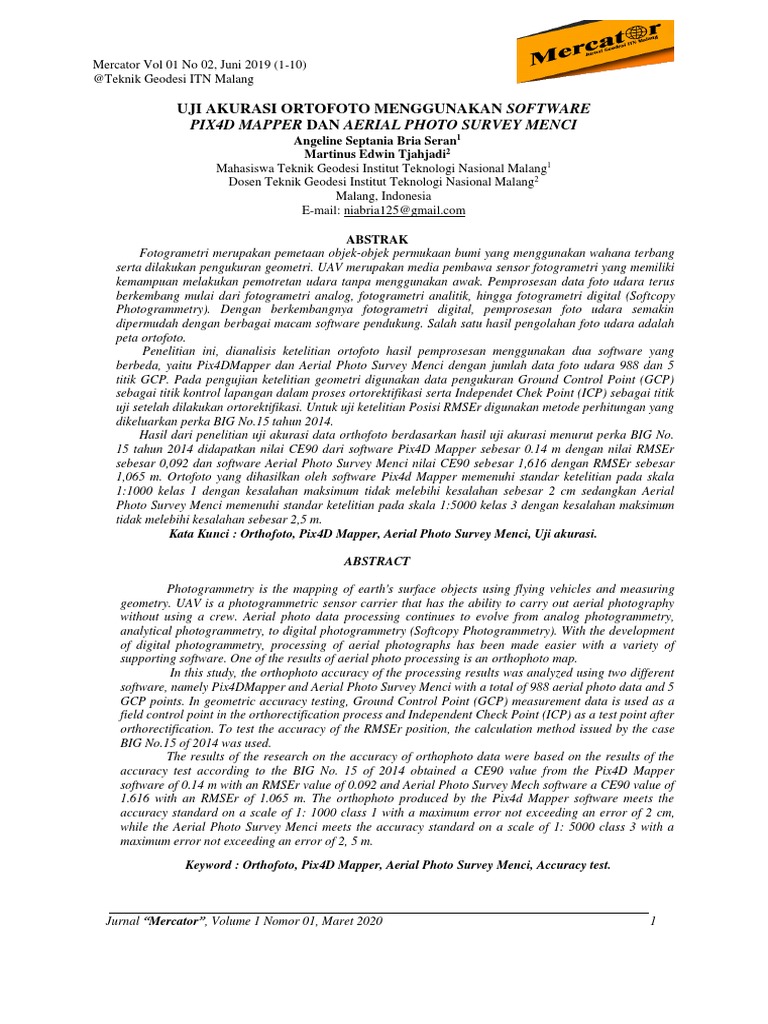 Uji Akurasi Ortofoto Menggunakan Software APS Menci Dan PIX4D ...