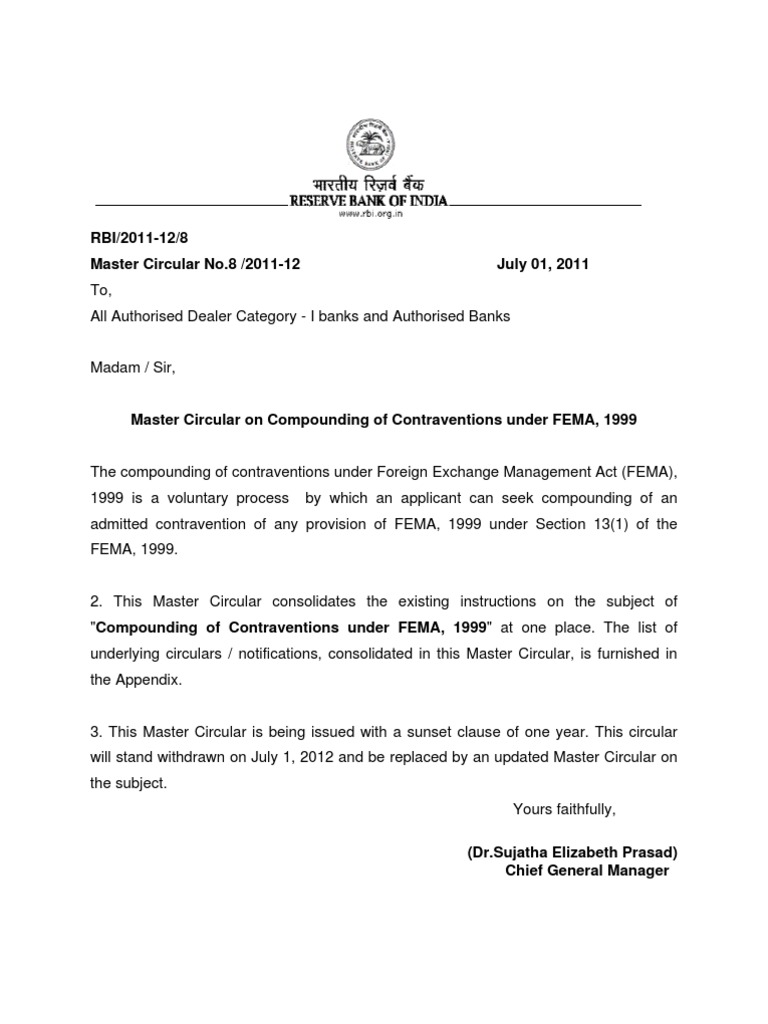 Compounding RBI Master Circ 01072011 | PDF | Money Laundering | Rupee