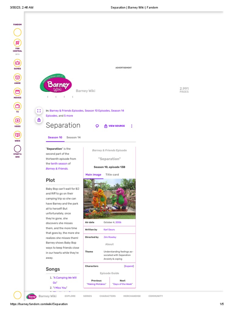 Separation - Barney Wiki - Fandom | Download Free PDF | Fandom